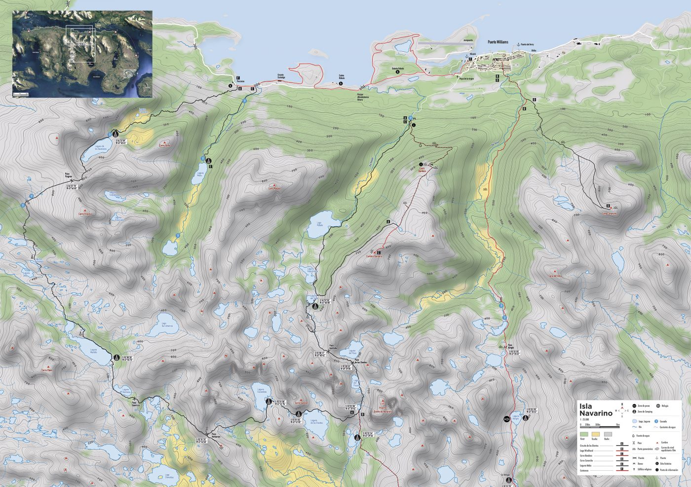 Topographic map and hiking guide | Isla Navarino | Dientes de Navarino ...